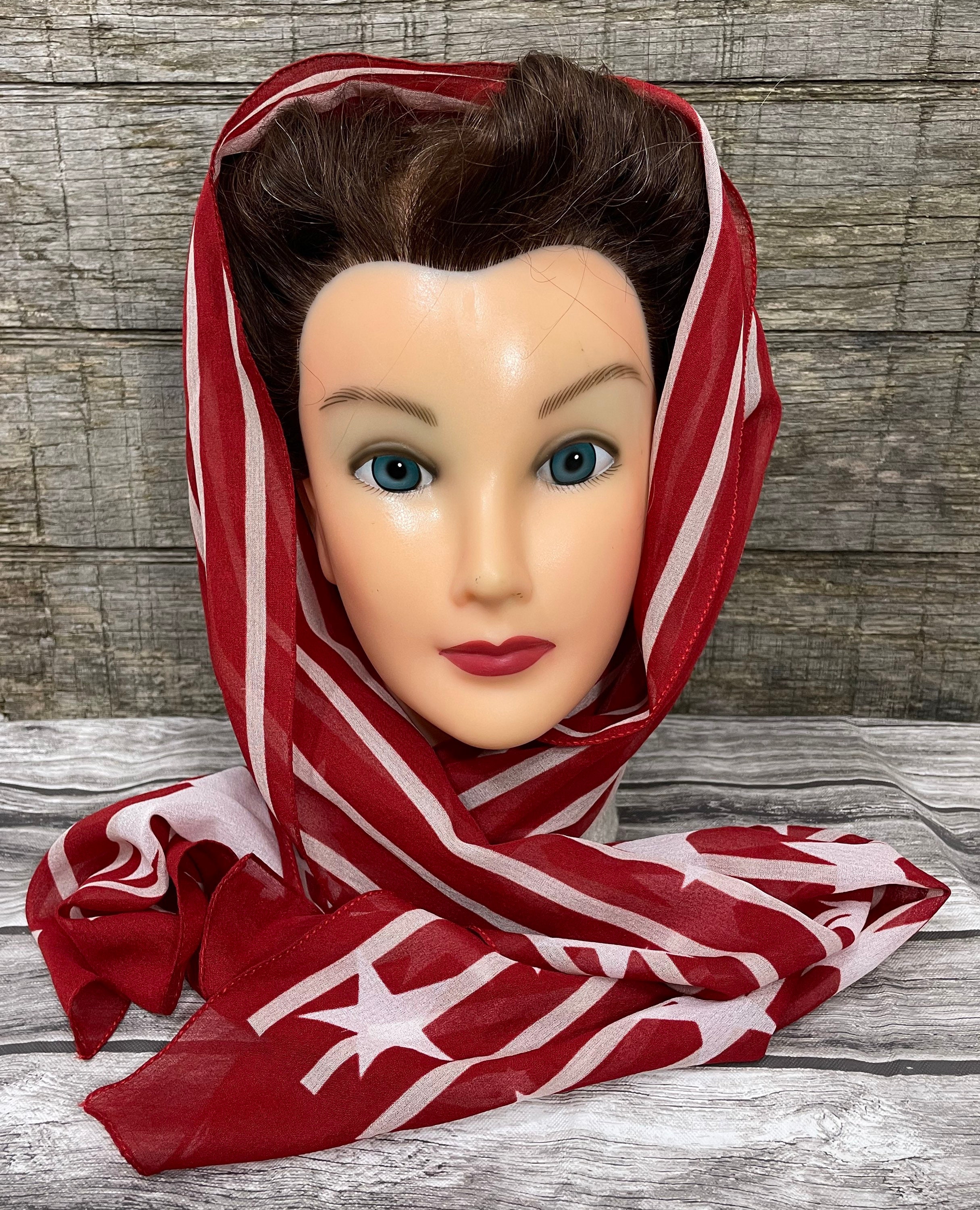 Wartime 1940s Style Head Scarf WWII Retro Red White Stars and - Etsy