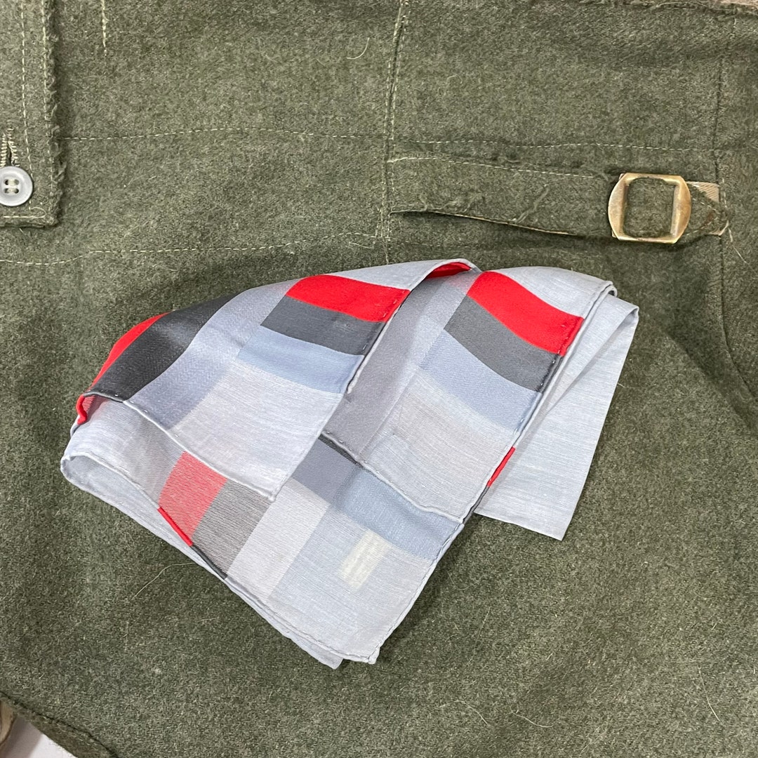 Vintage Mens Gray Handkerchief WWII Impression Pocket Hankie Cotton WW2 ...