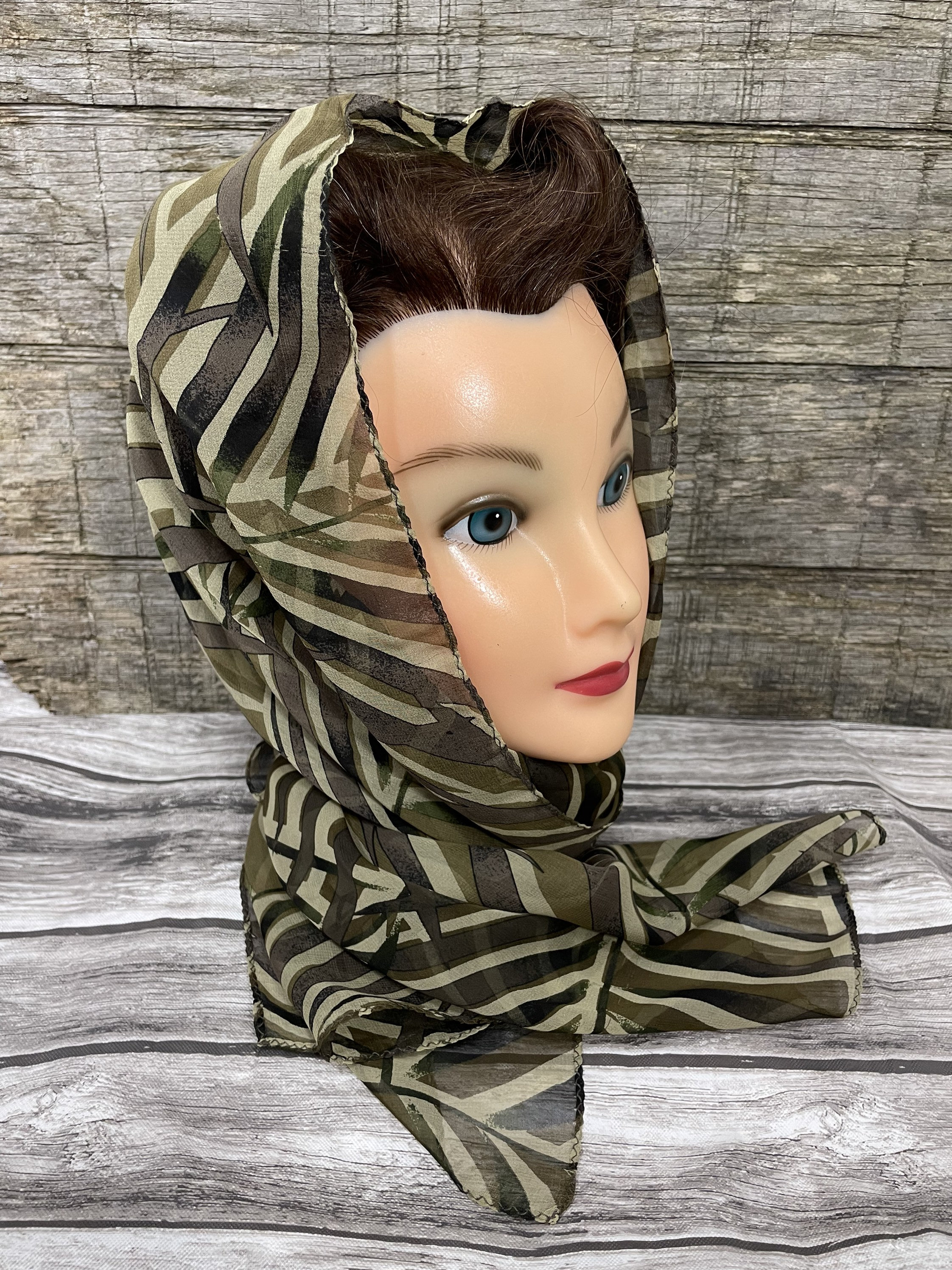 Wartime 1940s Style Head Scarf WWII Retro Khaki Brown Palm Fronds Semi ...