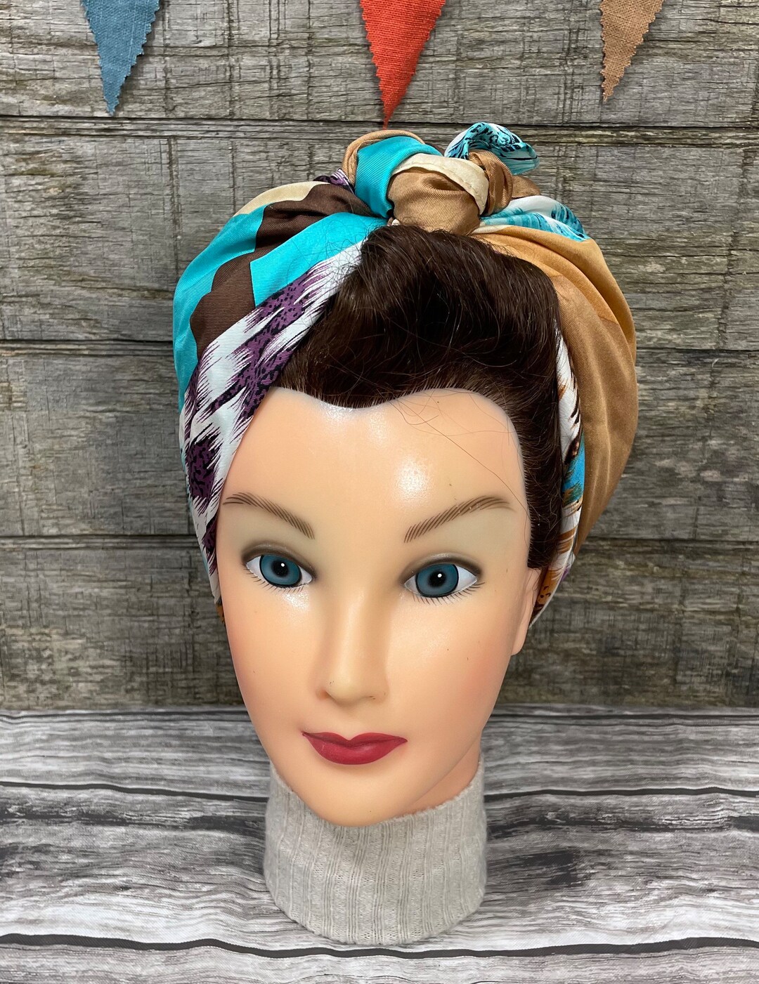 WWII 1940s Style Head Scarf Wartime Retro Multi Color Abstract Wrap ...
