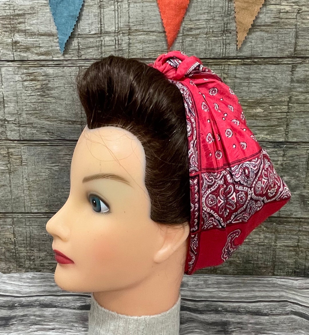 Wartime 1940s Style Head Scarf WWII Retro Coral Pink Bandana Paisley ...