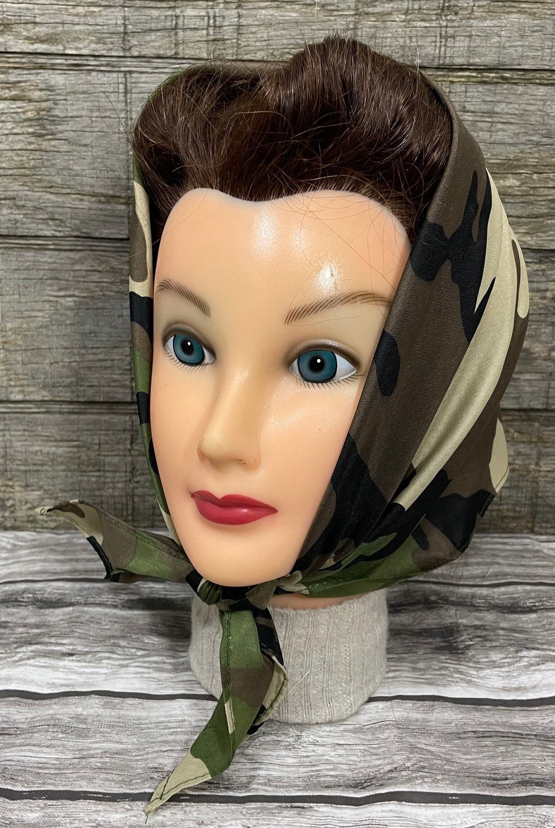 Wartime 1940s Style Head Scarf WWII Retro Khaki Camouflage Print Wrap ...