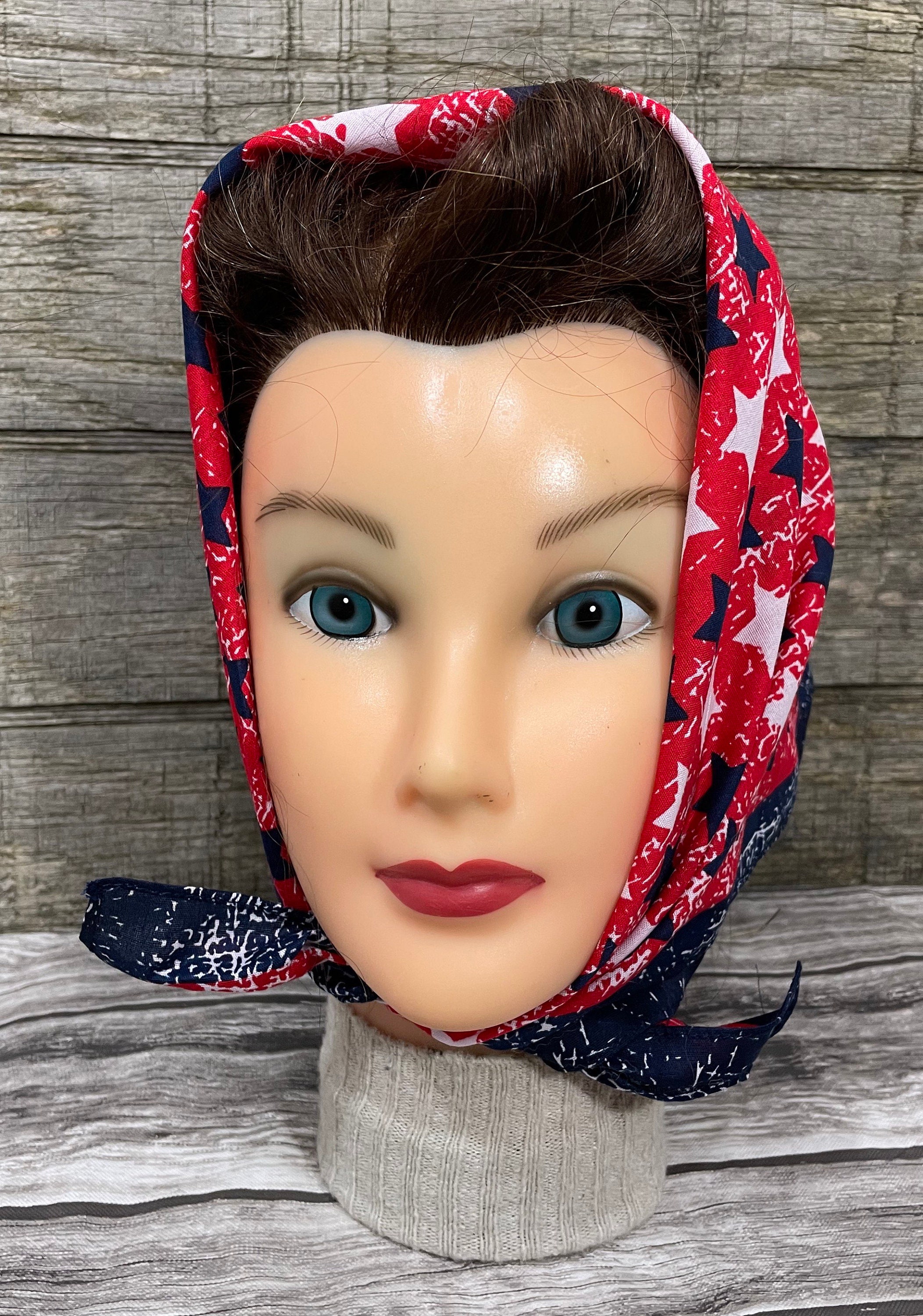 Wartime 1940s Style Head Scarf WWII Retro Red White Blue Stars Patriot ...