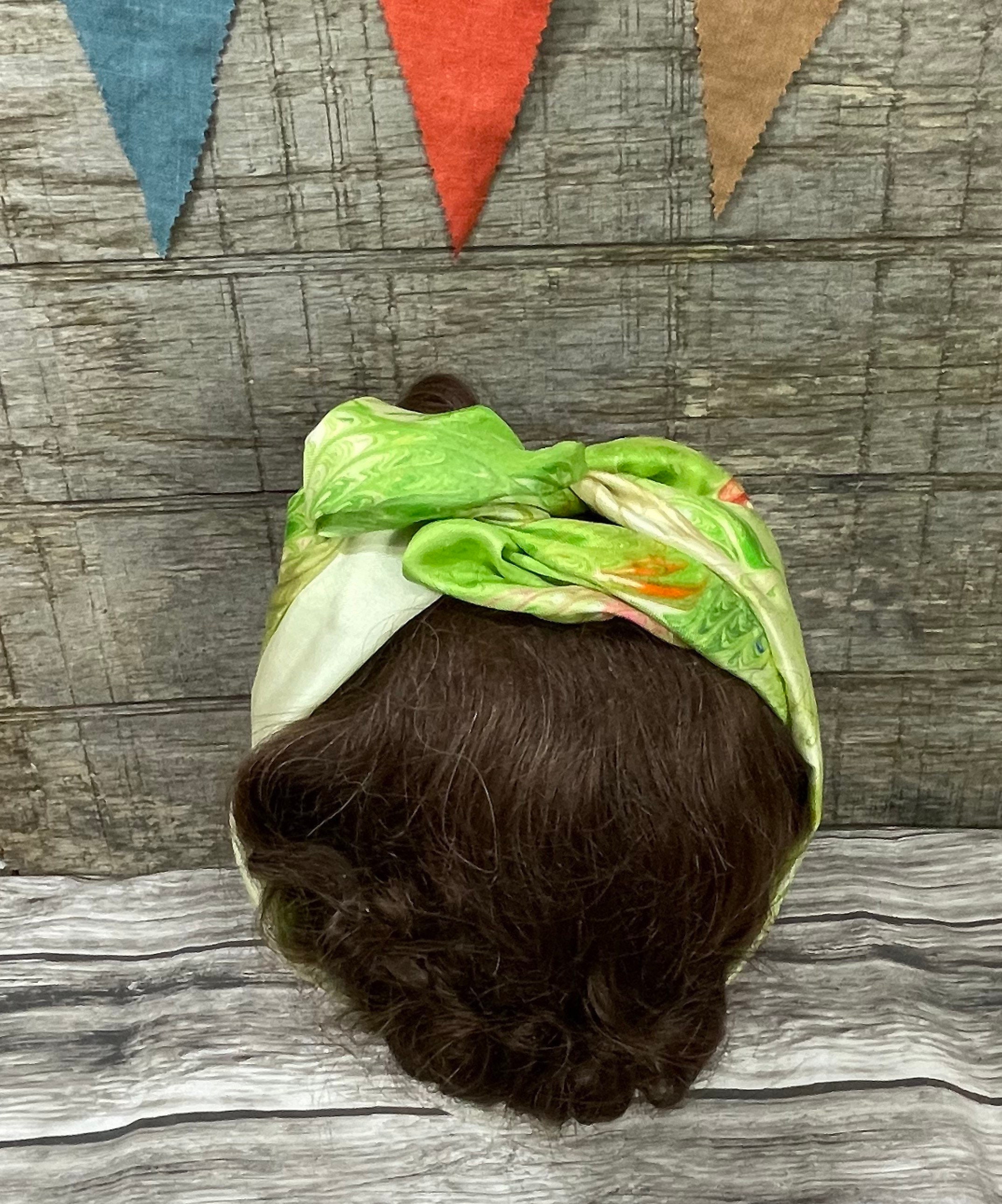 Wartime 1940s Style Head Scarf WWII Retro Light Green Silk Butterfly ...