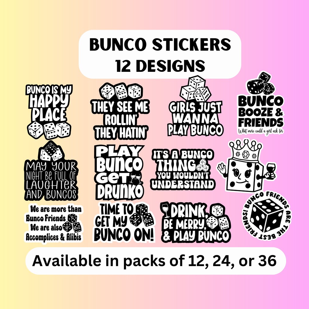 Bunco Night Die Cut Sticker Pack, Bunco Night Hostess, Bunco Decor ...