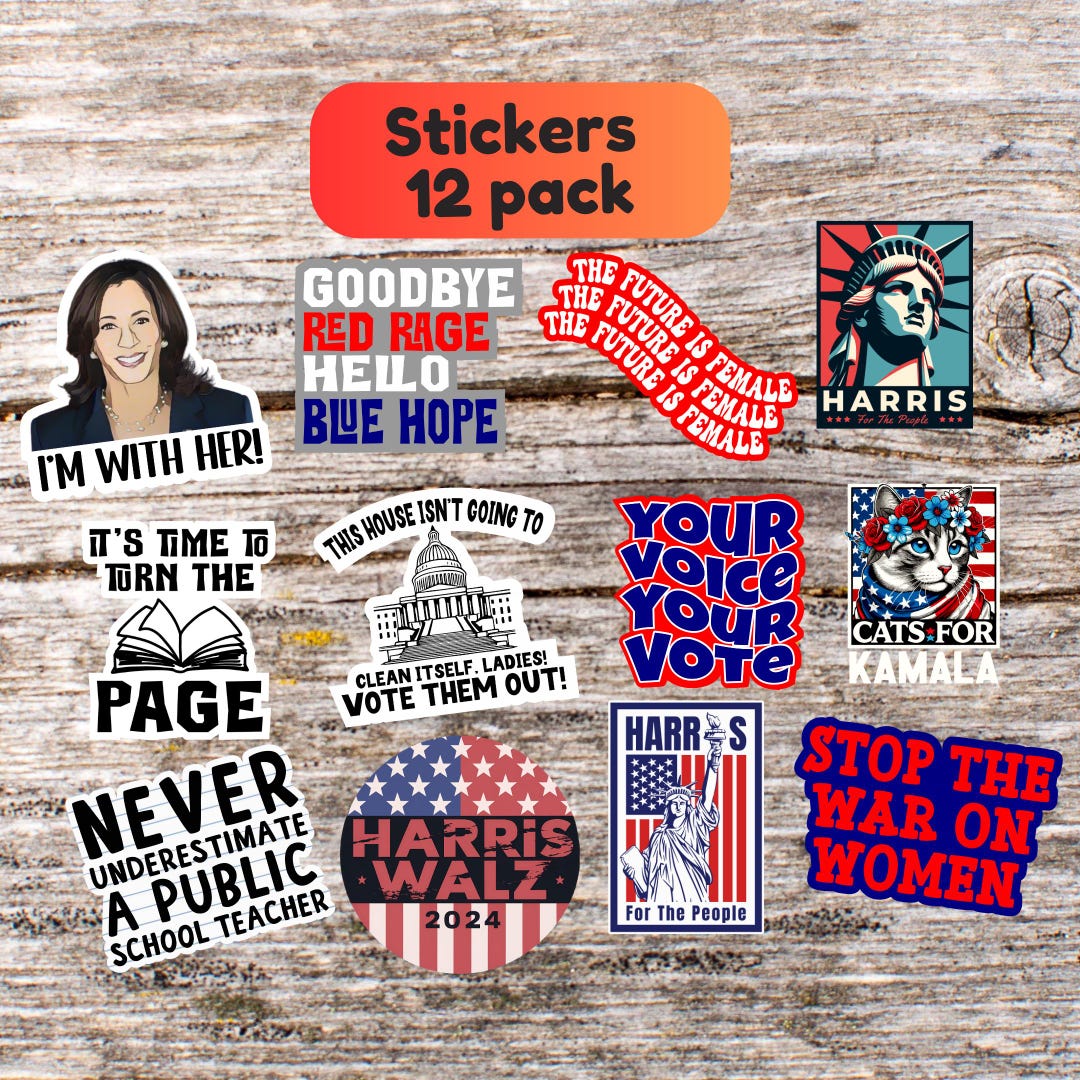 Kamala Harris Die Cut Sticker Pack of 12, Harris 2024, Madam President ...