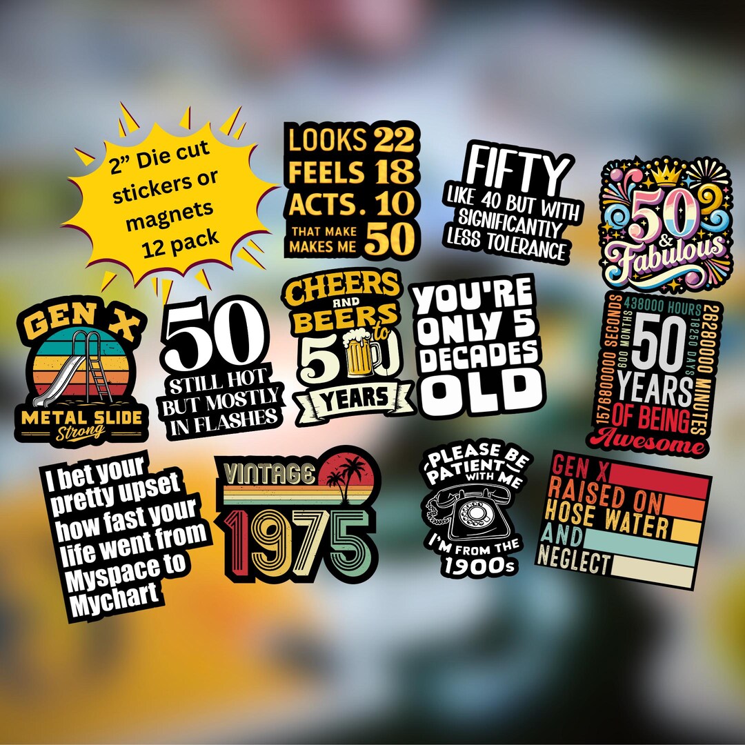 Ladies 50th Birthday Die Cut Sticker Pack, Happy 50th Birthday, Sally O ...