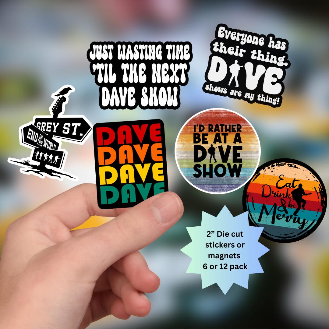Dave Die Cut Sticker Pack, DMB Concert Stickers, Dave Mathews Band ...