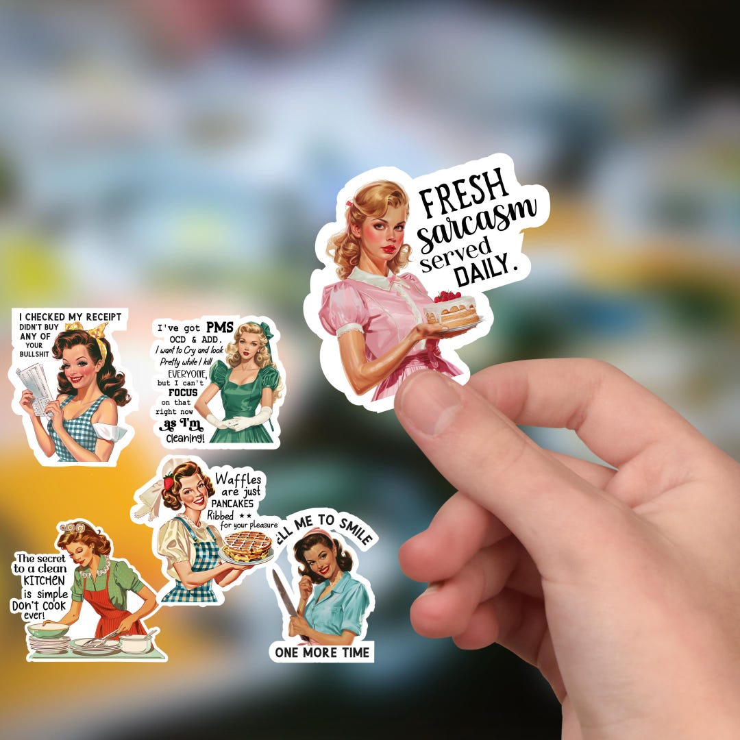 2 Retro Sarcastic Wife Magnets and Stickers, Fridge Magnet, Laptop ...