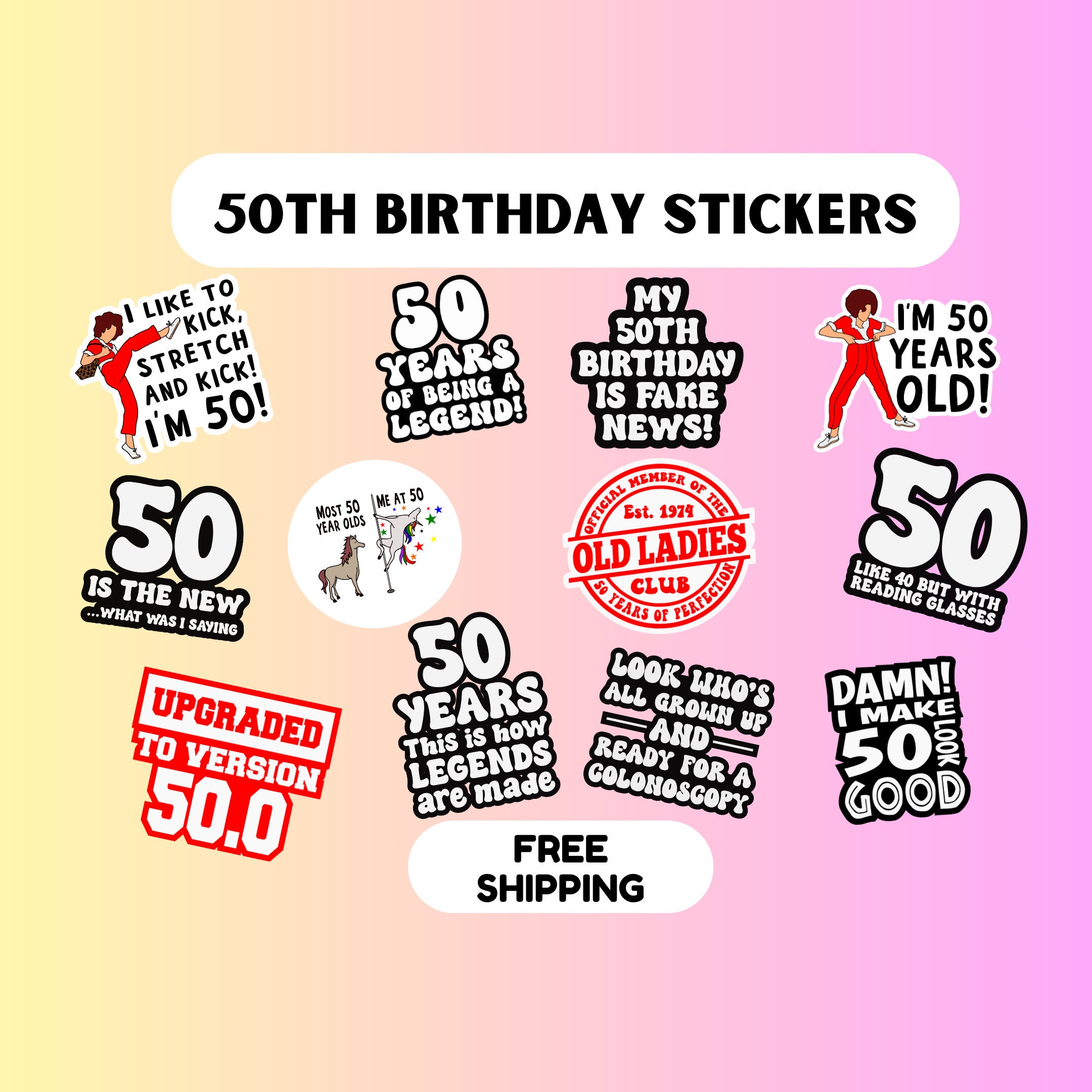 Ladies 50th Birthday Die Cut Sticker Pack, Happy 50th Birthday, Sally O ...