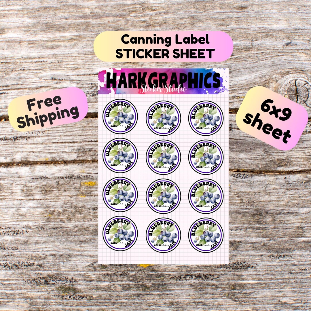 Blueberry Jam Canning Labels Kiss Cut Sticker 6X9 Sheet, Blueberry Jam ...