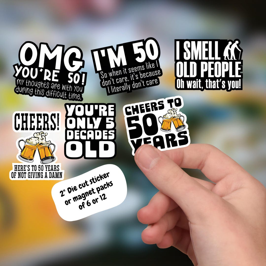 50th Birthday Sticker Pack, Happy 50th Birthday, Funny 50th Bday, 50th ...