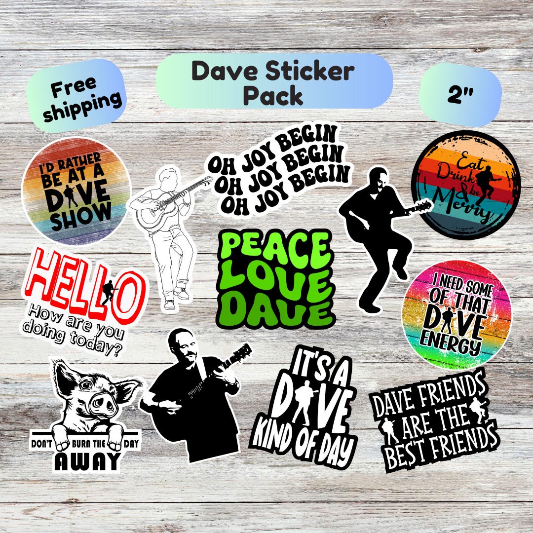 Dave Die Cut Sticker Pack, DMB Concert Stickers, Dave Mathews Band ...