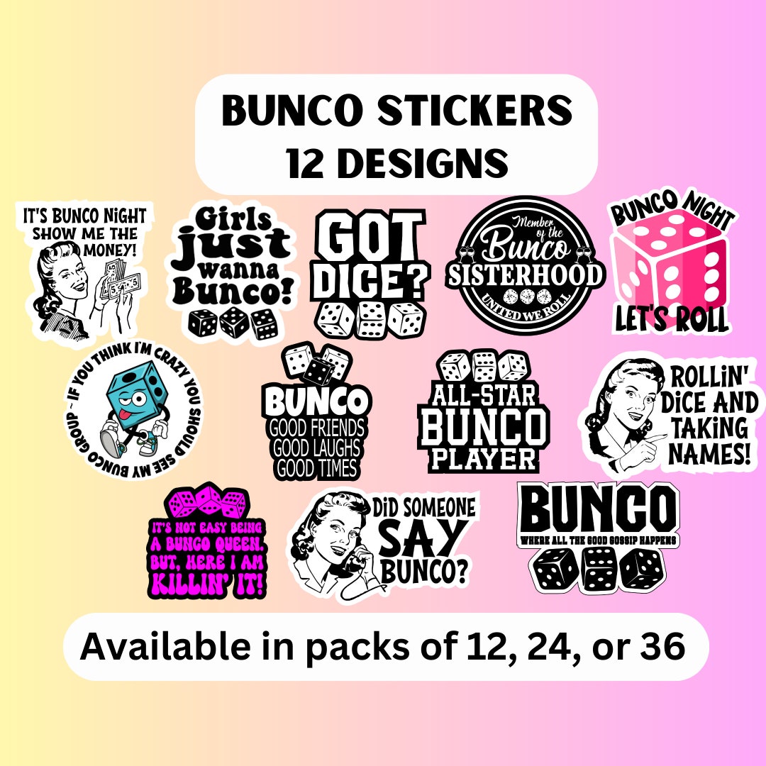 Bunco Night Sticker Pack, Bunco Night Hostess, Bunco Decor, Bunco Gift ...