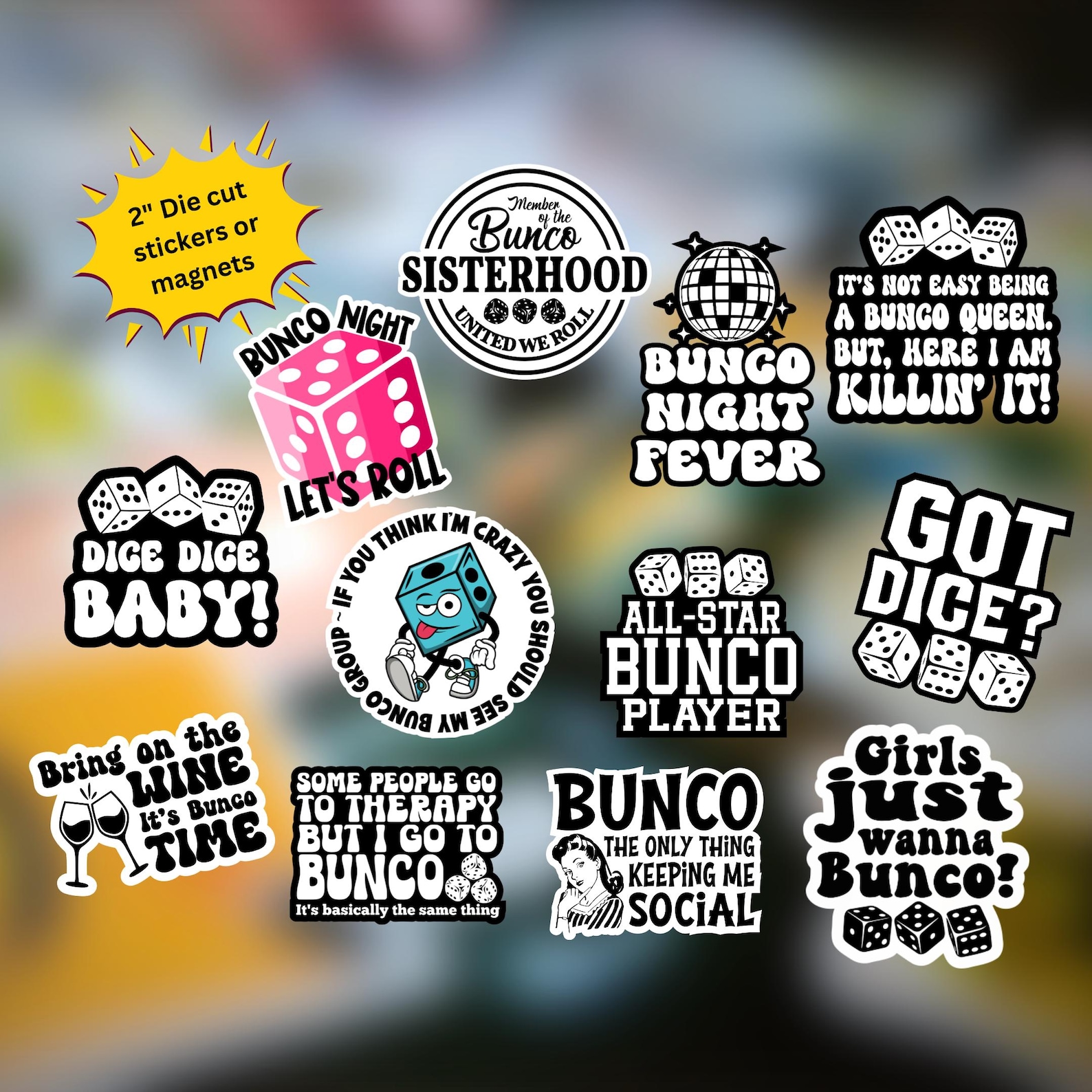 Funny Bunco Night Sticker Pack: Handmade Water-resistant Decals - Etsy