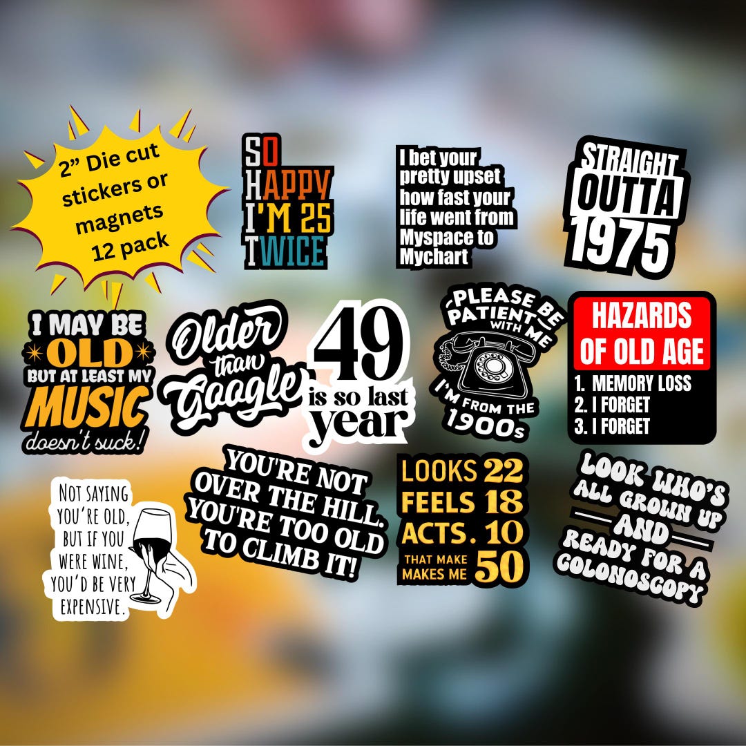 50th Birthday Die Cut Sticker Pack, Happy 50th Birthday, the Big 50 ...