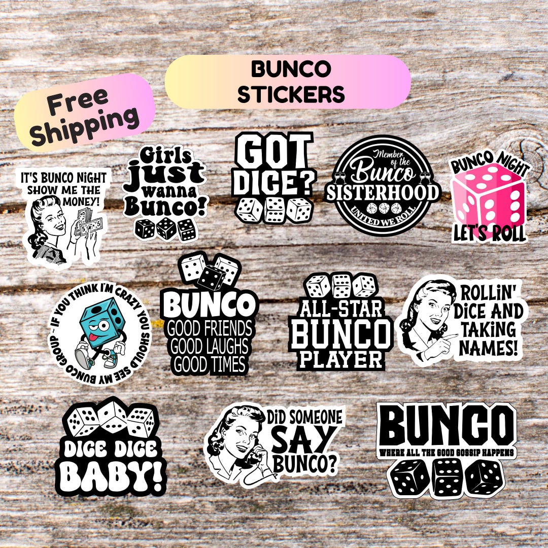 Bunco Night Die-cut Sticker Pack: Funny Magnets, Bunco Decor - Etsy
