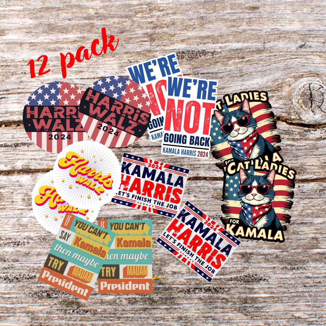 Kamala Harris Die Cut Sticker Pack of 12, Harris 2024, Madam President ...