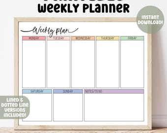 Weekly Planner Printable Landscape, Minimalist Weekly Schedule, Week at ...