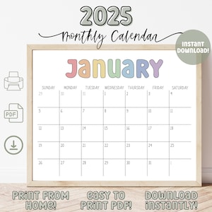 2025 Printable Calendar 2025 Monthly Planner Rainbow Monthly Calendar ...