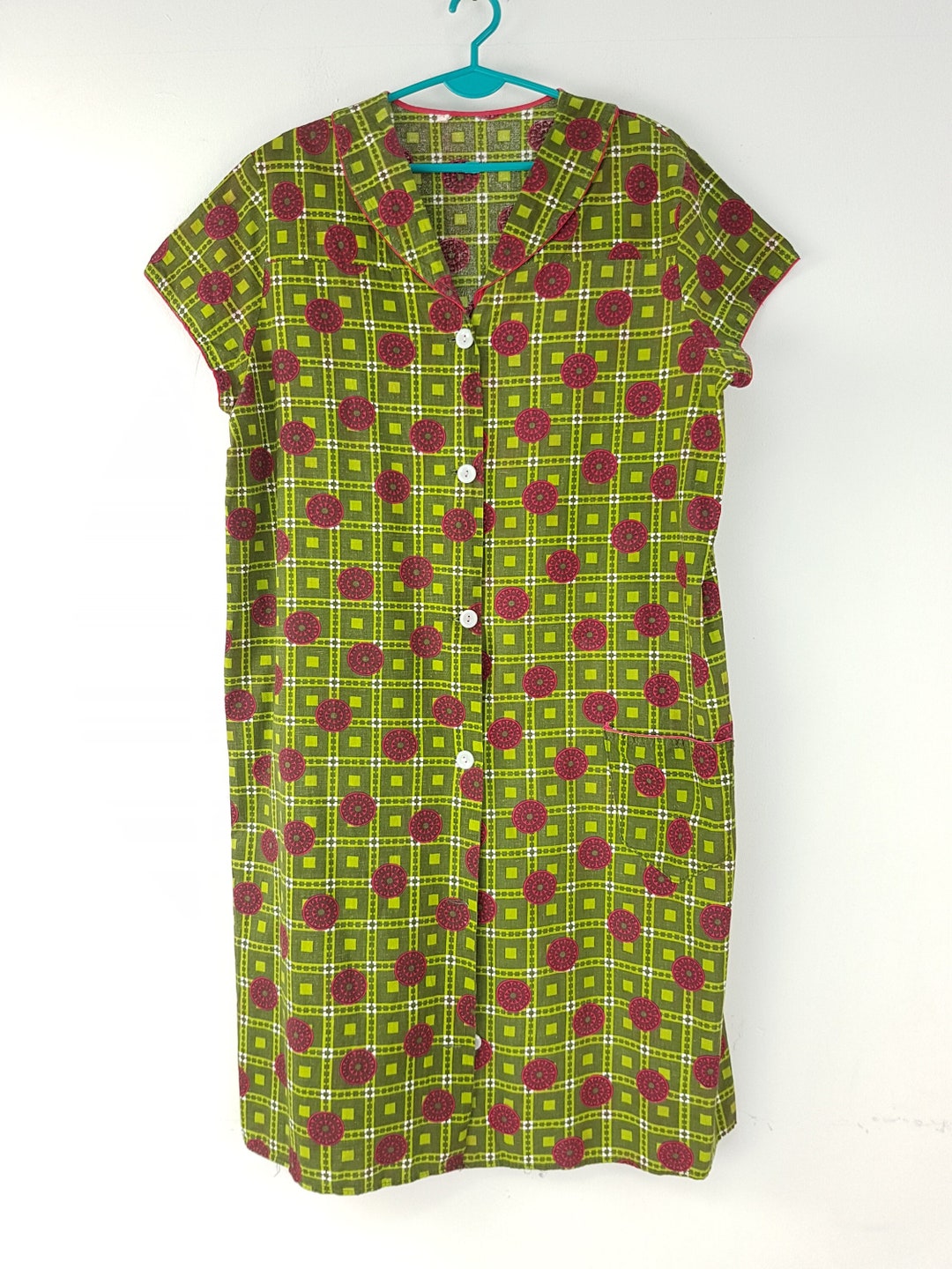 Vintage Housecoat, Size XL, Cotton Midi Housedress, Dressing Gown, Vtg ...