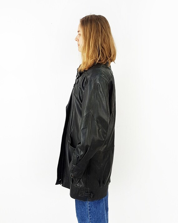 Leather vintage black jacket from 80's, Size M, Hip l… - Gem