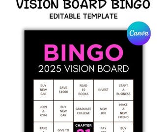 2025 Vision Board Bingo | 100% Editable Canva Template | New Year Goals ...