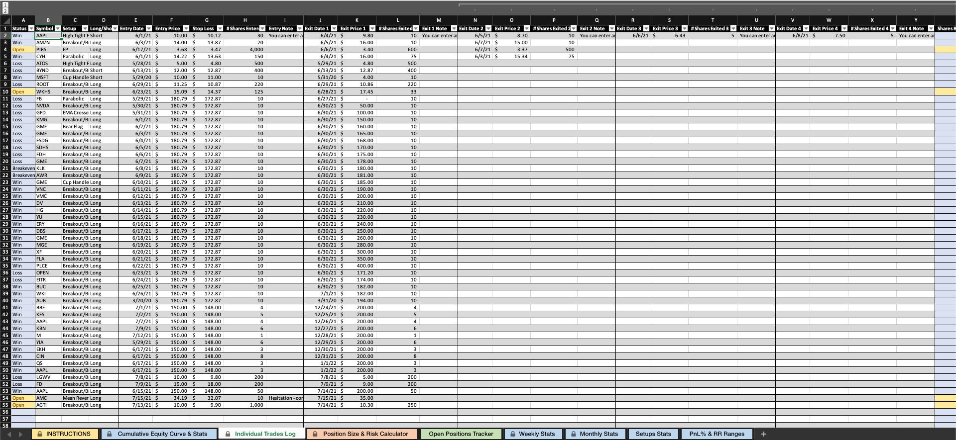 STOCKS TRADING JOURNAL Excel Spreadsheet | Day Trading Swing Trading ...