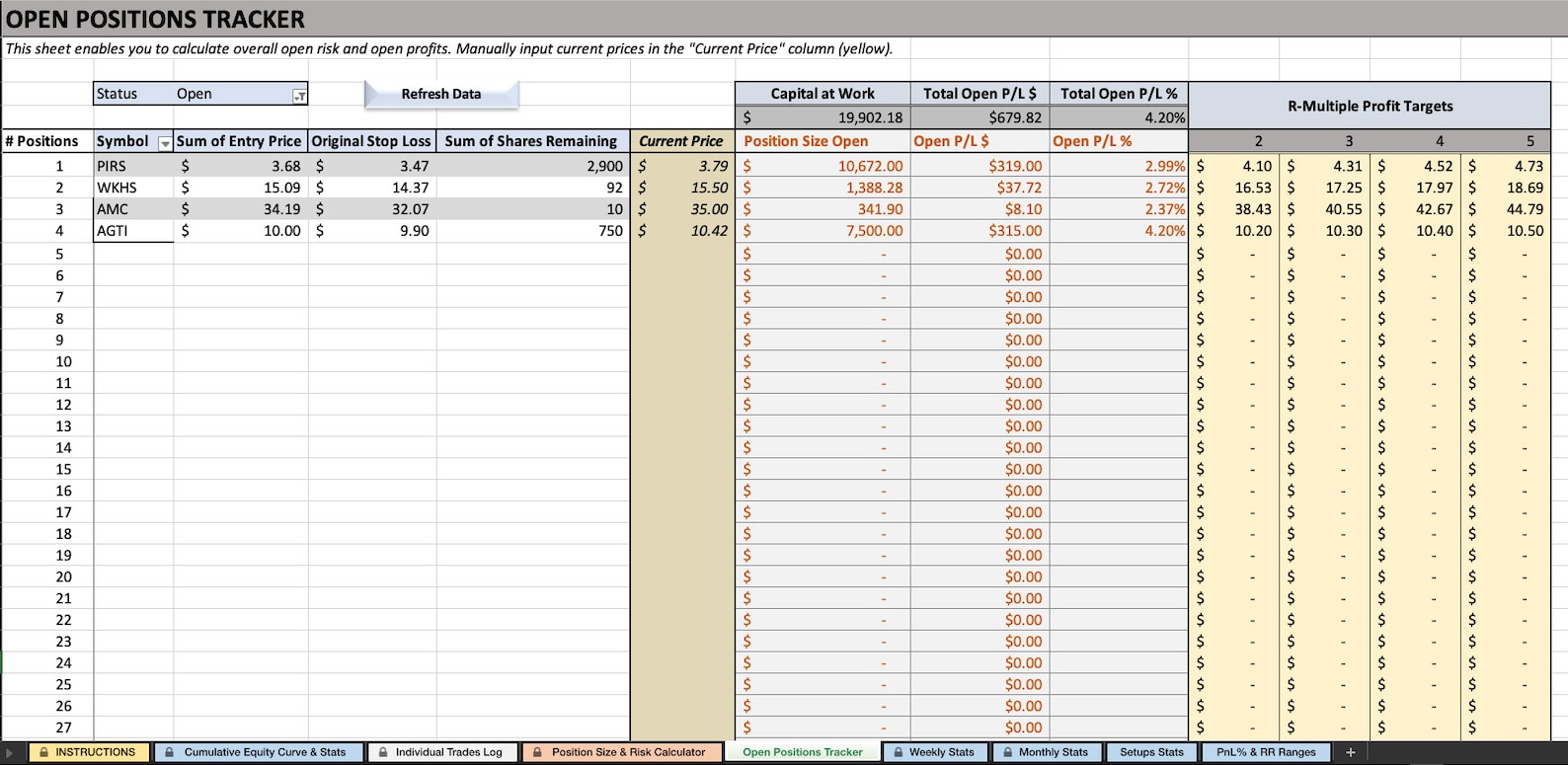 STOCKS TRADING JOURNAL Excel Spreadsheet | Day Trading Swing Trading ...