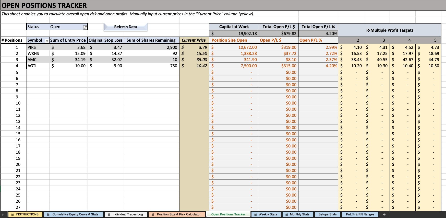 STOCKS TRADING JOURNAL Excel Spreadsheet Day Trading Swing Trading ...
