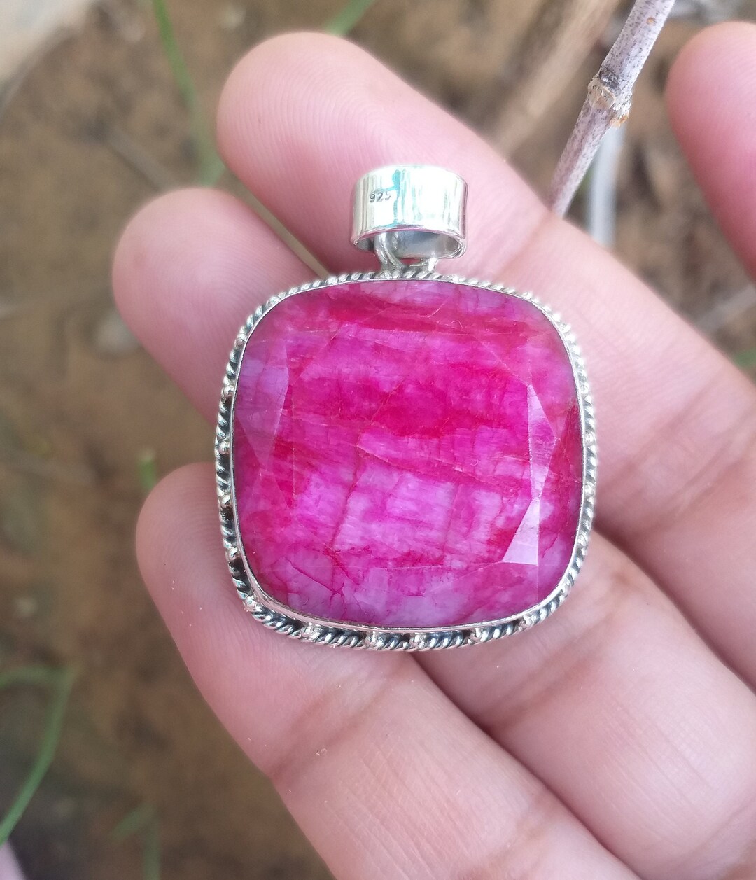 Buy Red Ruby Square Pendant,925 Sterling Silver Pendant, Gemstone ...