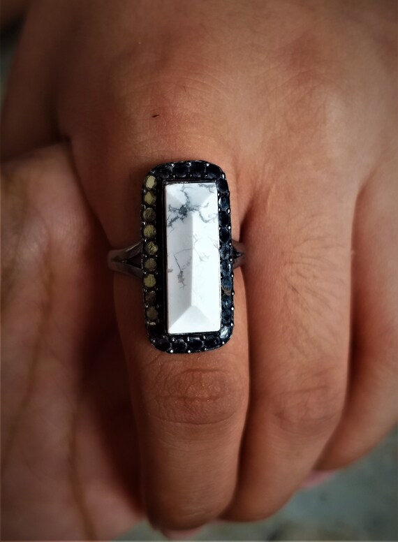 Black Oxidized Natural White Howlite Ring 925 Sterling Silver - Etsy India