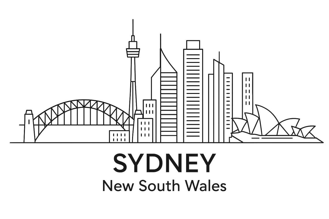 Sydney Skyline Printable Wall Art | Australia Line Drawing | Digital ...