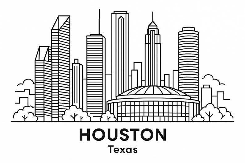 Houston Skyline Printable Wall Art | Minimalist Line Drawing | Texas ...