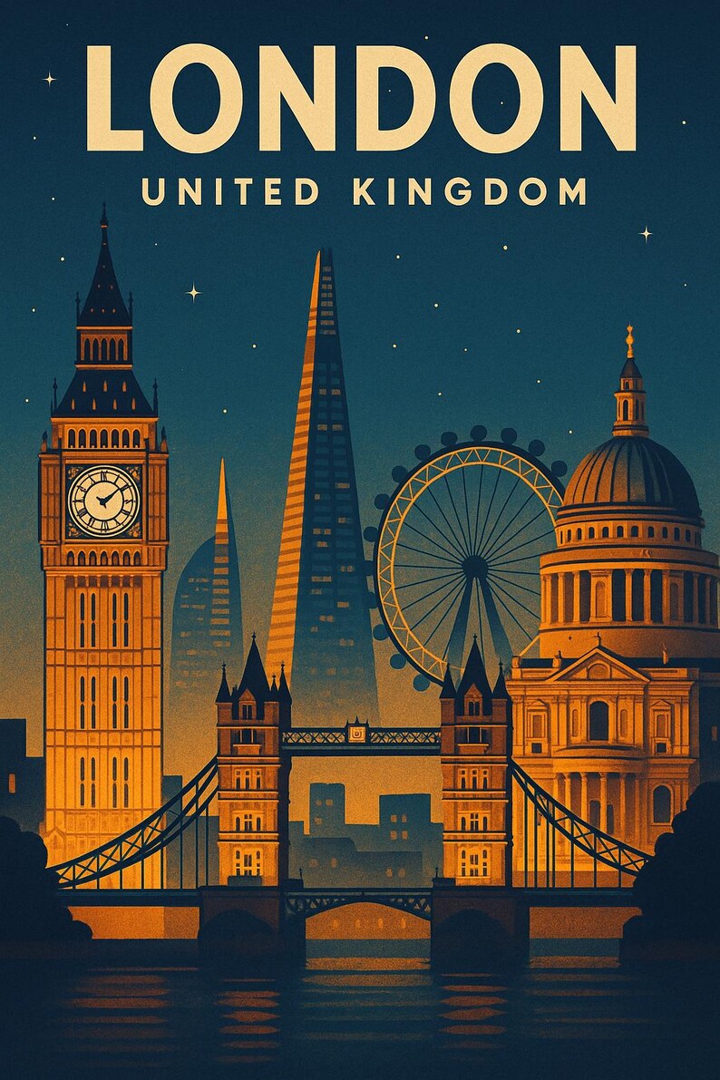 Retro London Skyline Poster – UK Travel Wall Art (digital Download) - Etsy