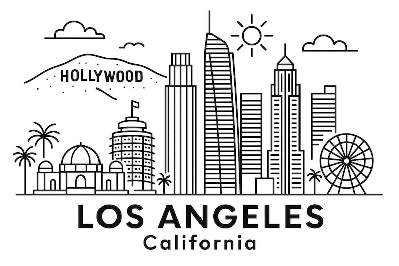 Los Angeles Skyline Line Art Print | Minimalist Cityscape (digital ...