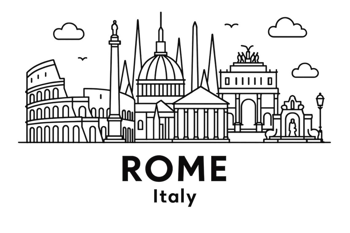 Rome Skyline Line Art Print | Minimalist Cityscape (digital Download ...