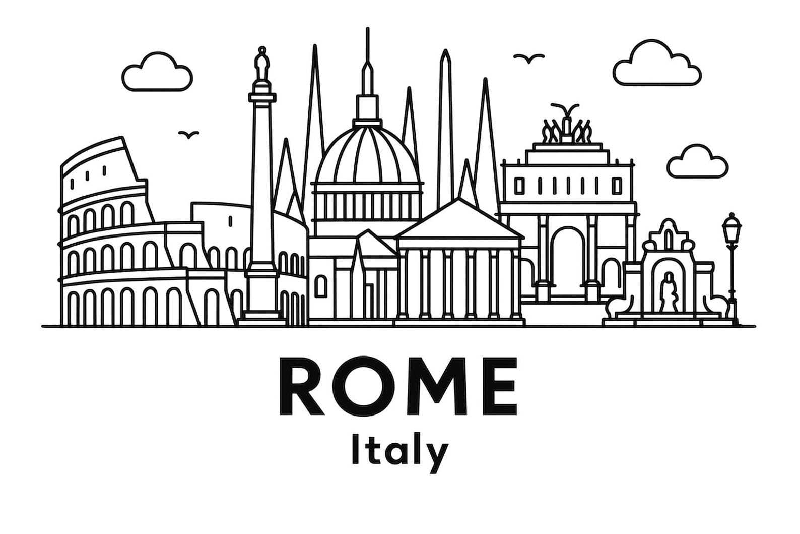 Rome Skyline Printable Wall Art | Minimalist Line Drawing | Italy ...