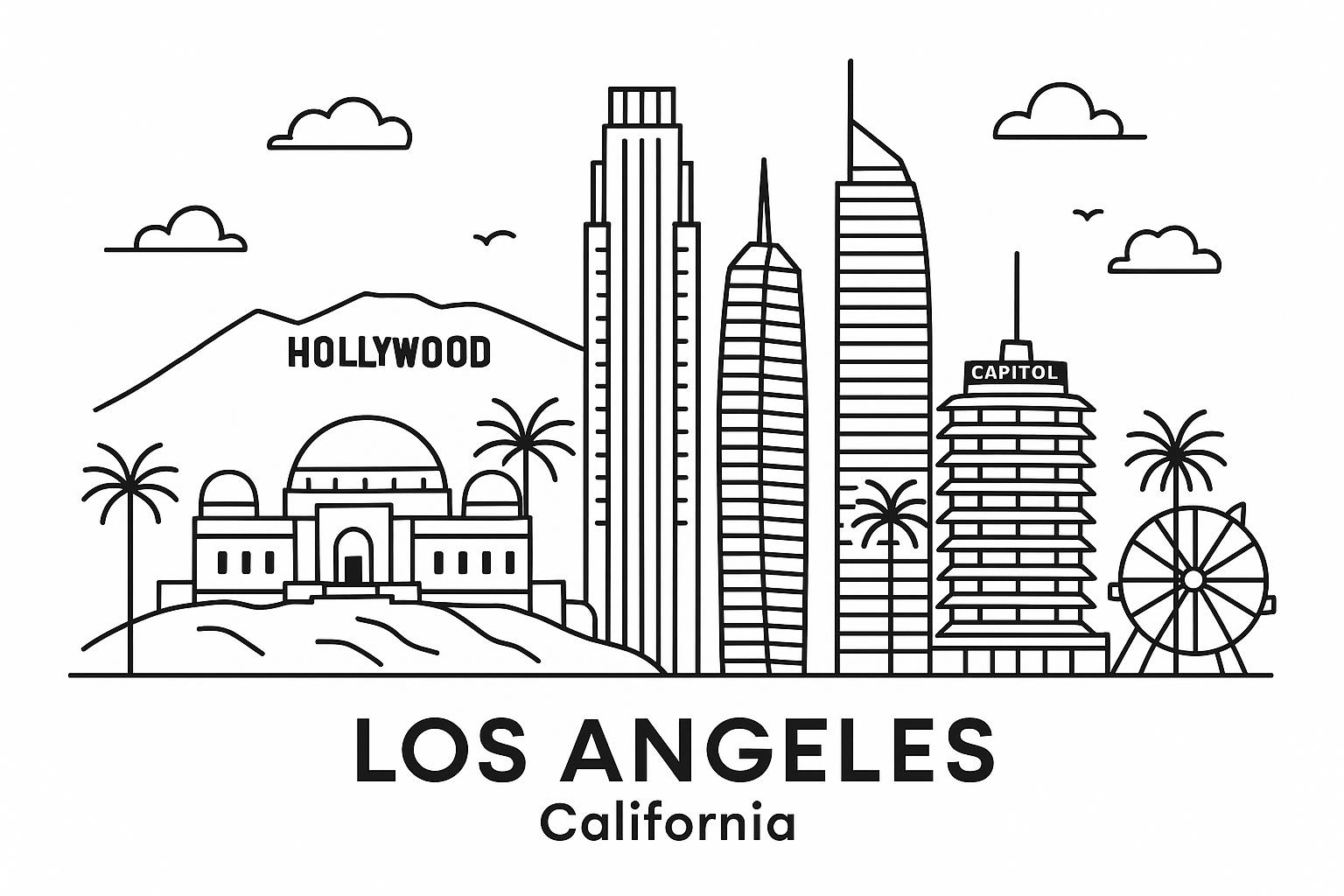 Los Angeles Skyline Printable Wall Art | Minimalist Line Drawing | LA ...