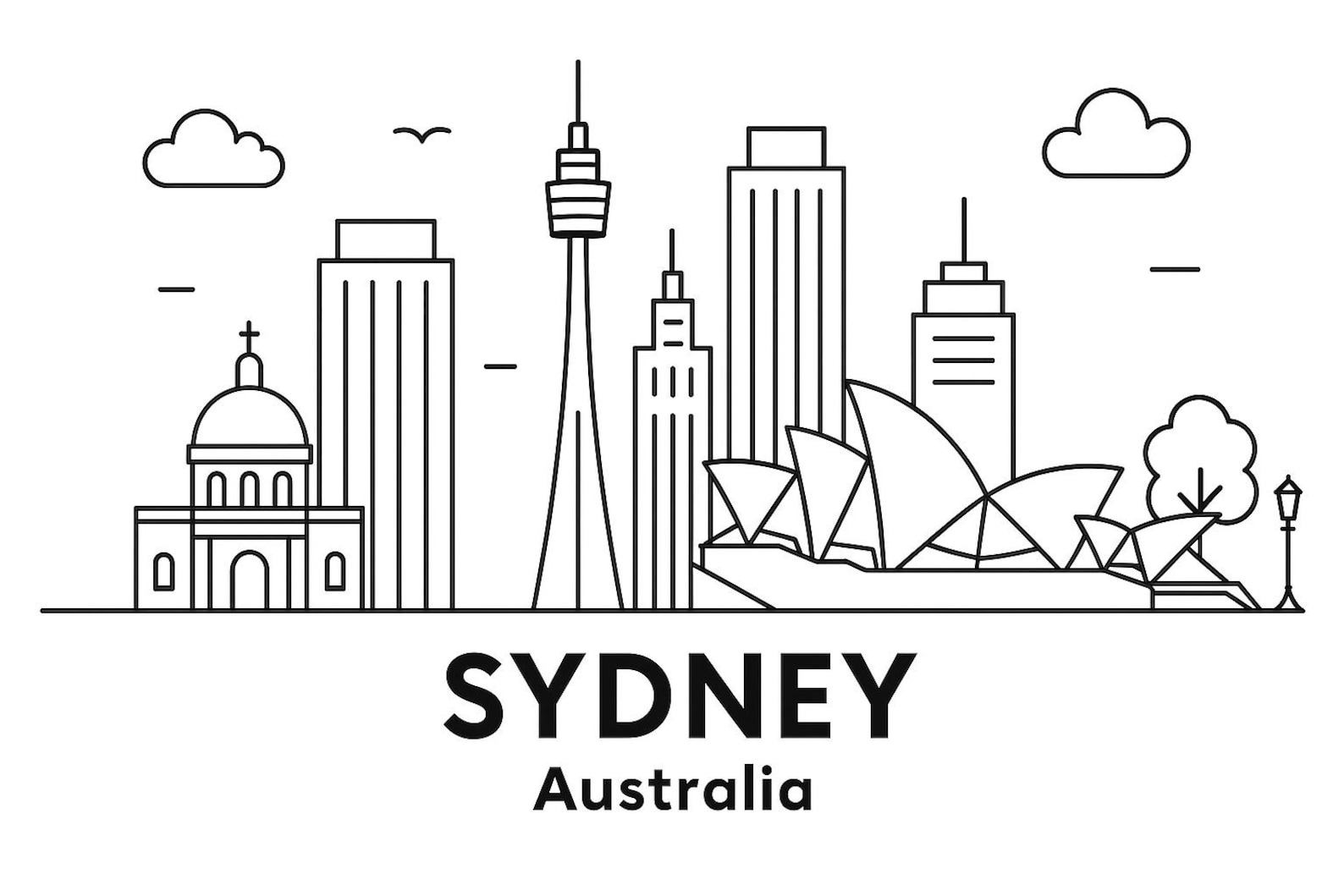 Sydney Skyline Printable Wall Art | Australia Line Drawing | Digital ...