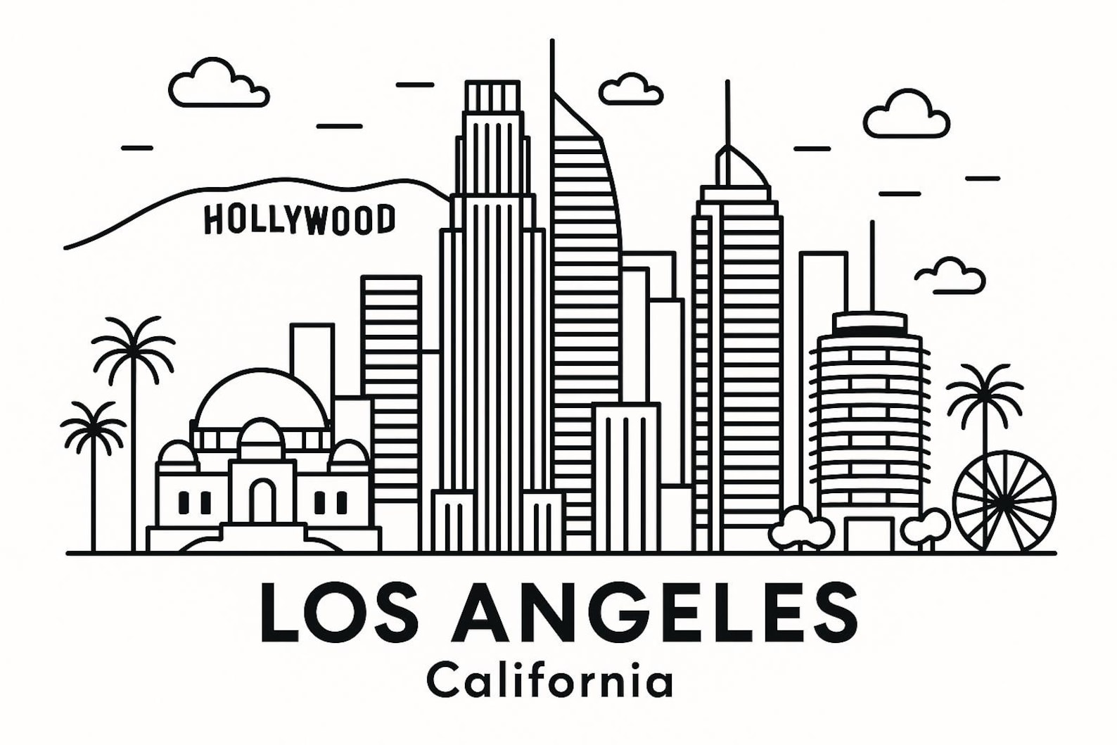 Los Angeles Skyline Printable Wall Art | Minimalist Line Drawing | LA ...