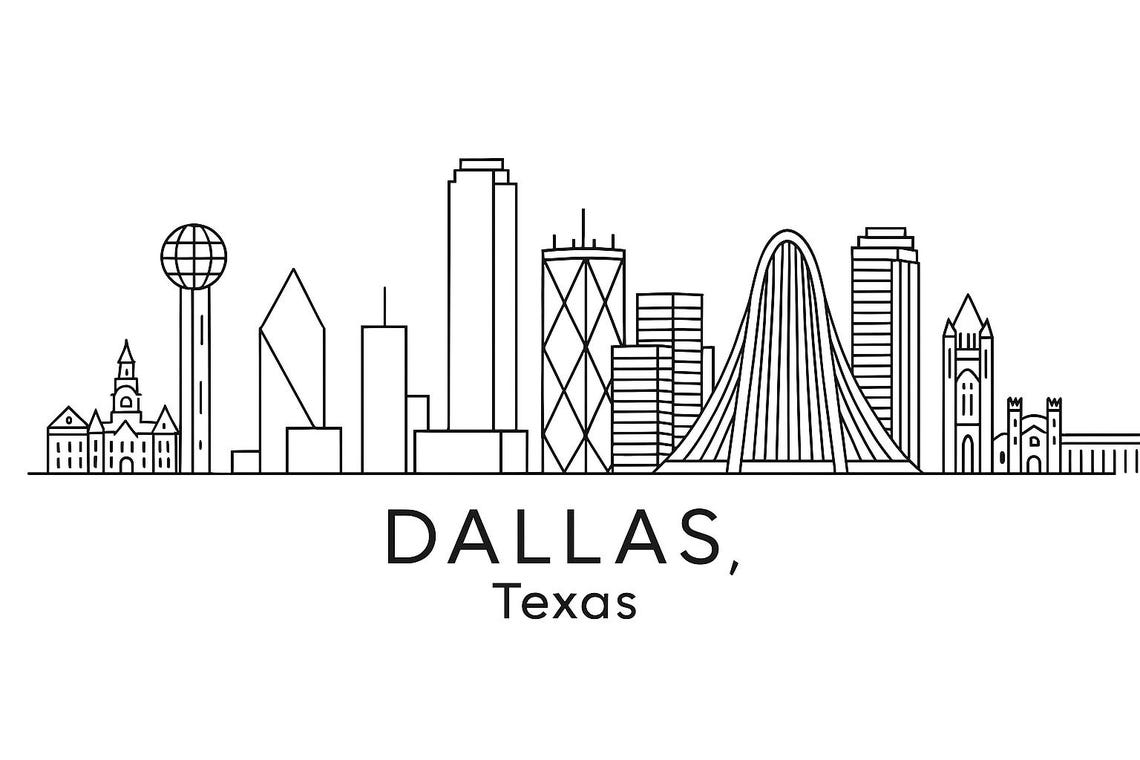 Dallas Skyline Art Print | Minimalist Line Drawing (digital Download ...