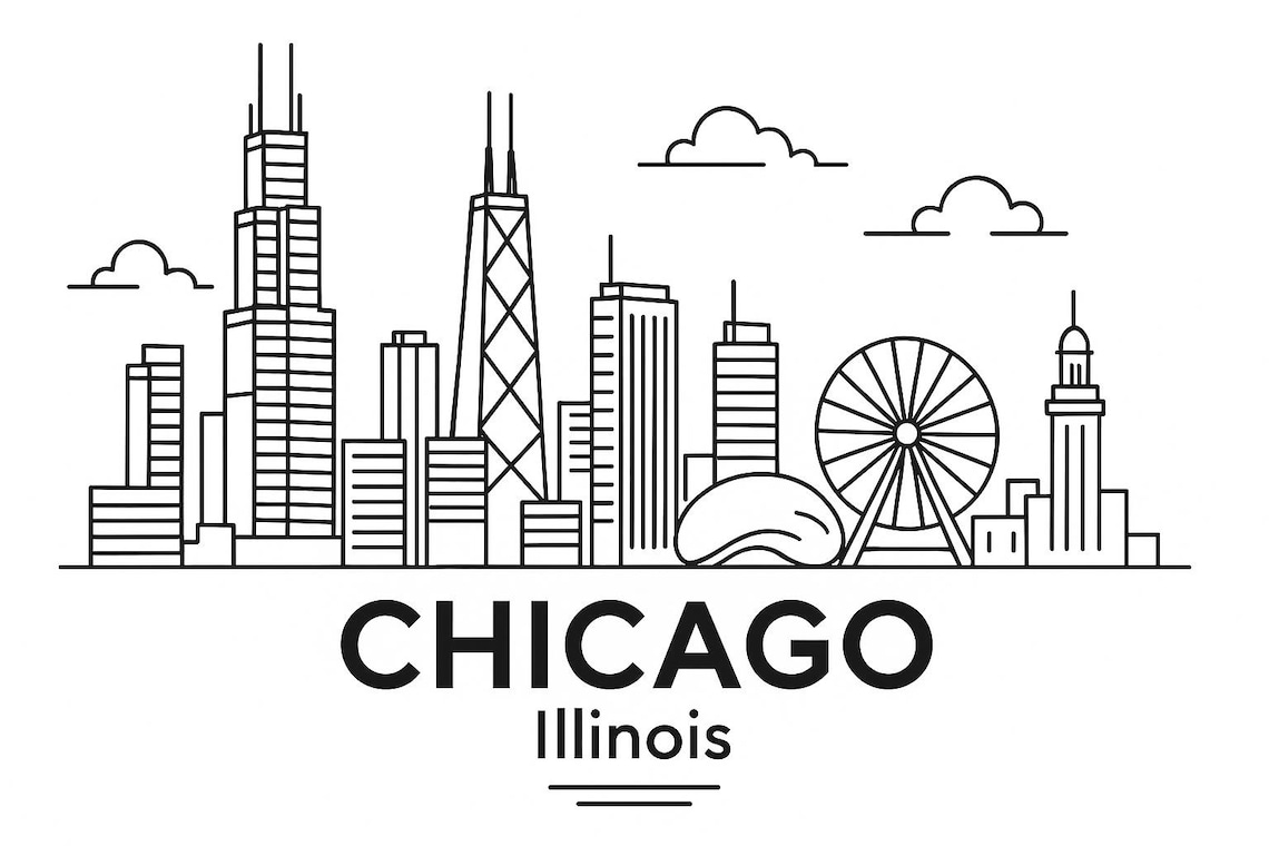 Chicago Skyline Art Print | Minimalist Line Drawing (digital Download ...