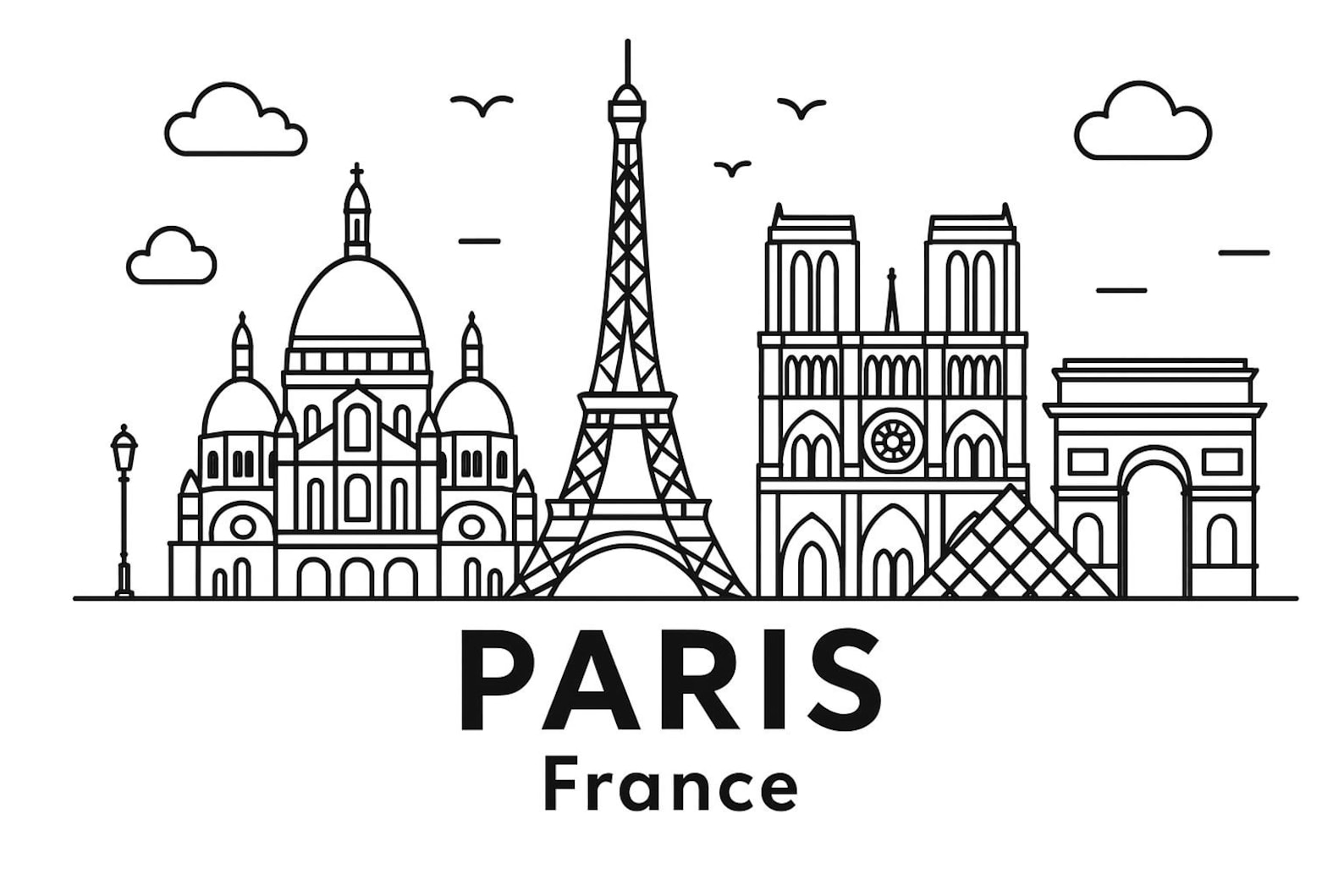 Paris Skyline Printable Wall Art | Eiffel Tower Line Drawing | France ...