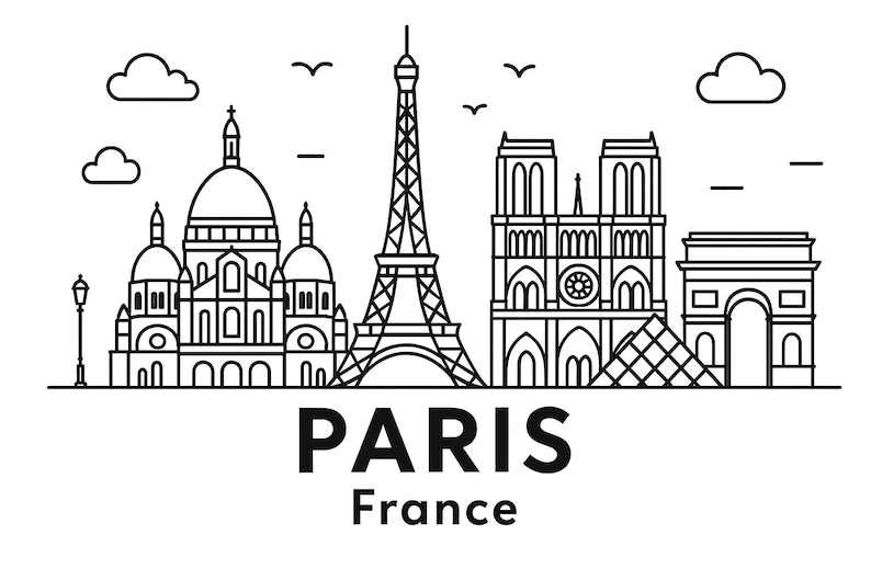 Paris Skyline Printable Wall Art | Eiffel Tower Line Drawing | France ...