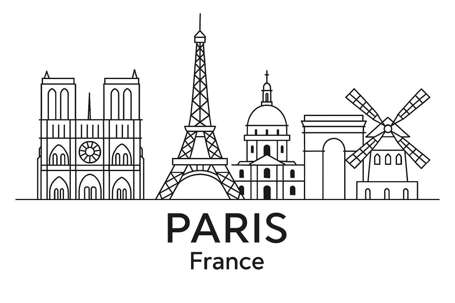 Paris Skyline Printable Wall Art | Eiffel Tower Line Drawing | France ...