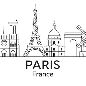 Paris Skyline Printable Wall Art | Eiffel Tower Line Drawing | France ...