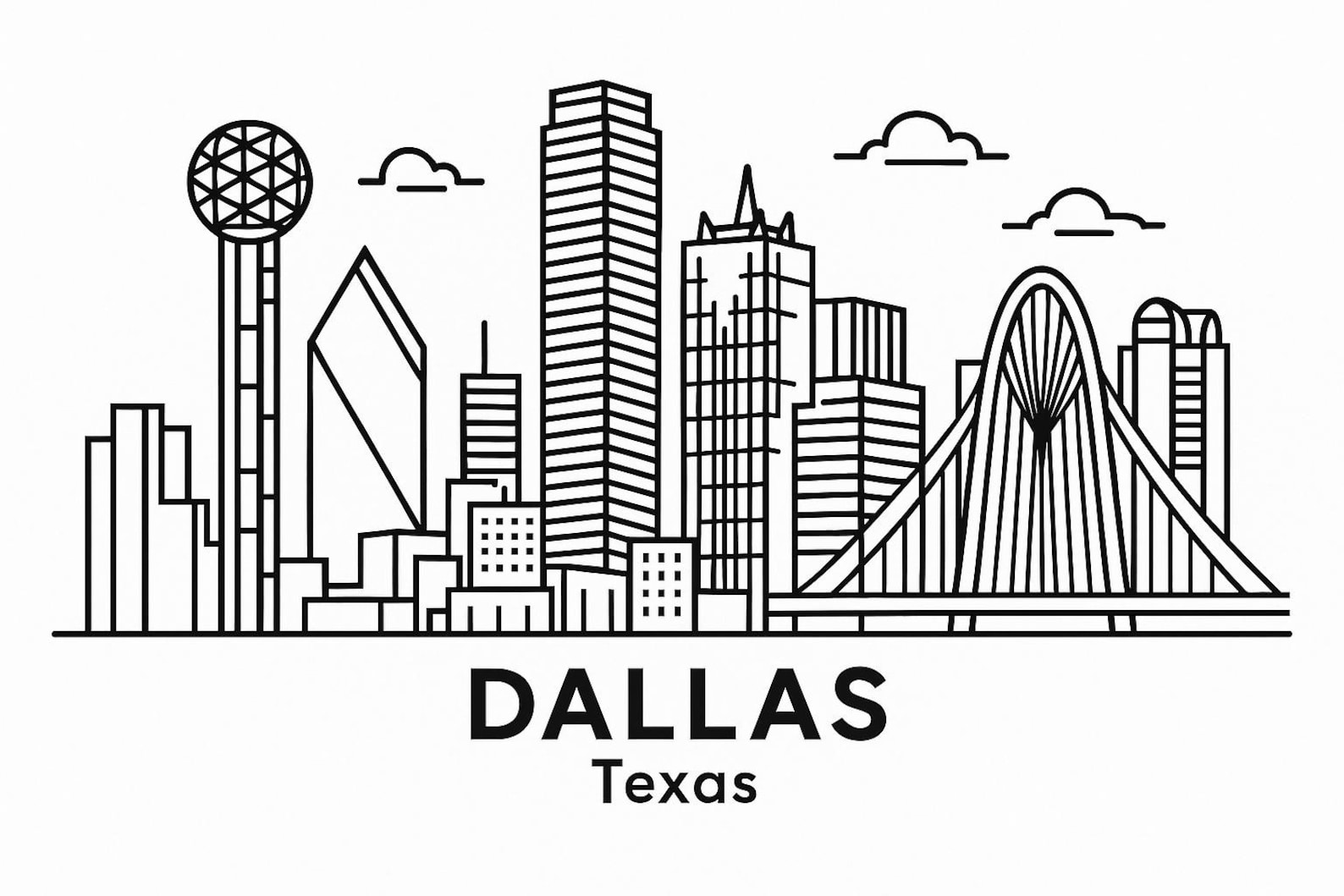 Dallas Skyline Art Print | Minimalist Line Drawing (digital Download ...