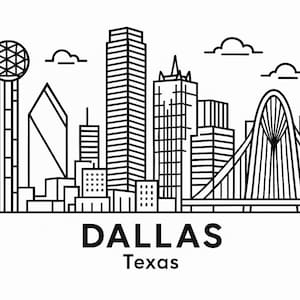 Dallas Skyline Printable Wall Art | Minimalist Line Drawing | Texas ...