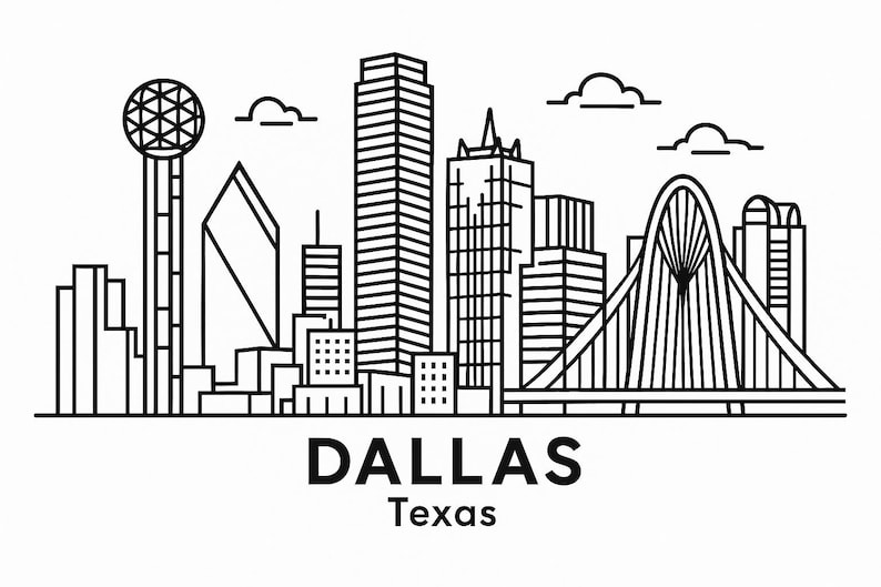 Dallas Skyline Art Print | Minimalist Line Drawing (digital Download ...